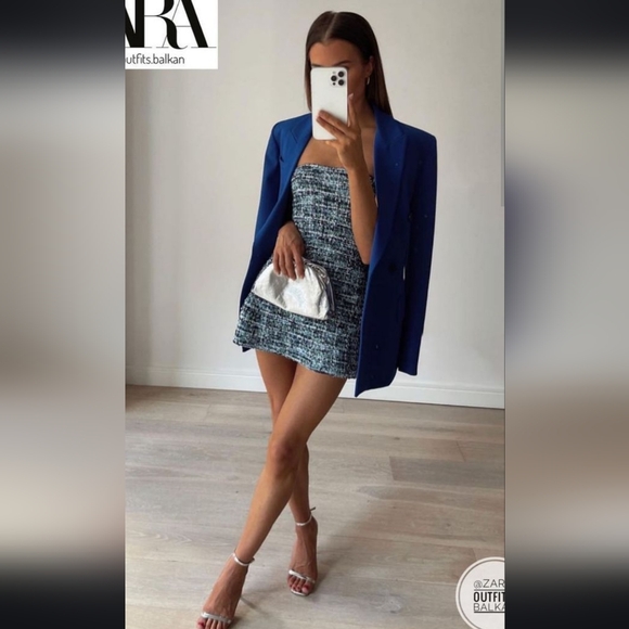 Zara | Tops | Zara Tweed Blue Stretchy Top | Poshmark